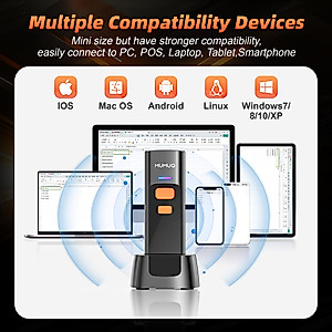 MUMUQ Wireless Barcode Scanner Mini Bluetooth 1D 2D QR Bar Code Scanner 3-in-1 Bluetooth & 2.4G & USB Wire Barcode Reader Compatible with Windows Android iOS Tablet PC (with Charging Dock)