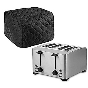 4 slice Toaster Cover, Polyester Fabric Quilted Four Slice Toaster Appliance Dust-proof Cover For Kitchen Small Appliance Dust Cover and Fingerprint Protection (Black)