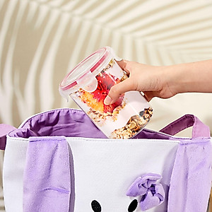 Tessco 8 Pieces Overnight Oats Containers with Lids 16 oz Round Airtight Oatmeal Container Plastic Leakproof Mason Jars for Overnight Oats with Locking Lid Cereal Milk Oatmeal Storage (Red)