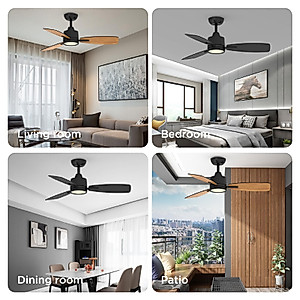TALOYA 42 Inch Black Ceiling Fans with Lights Led Remote Control Flush Mount Low Profile for Bedroom Farmhouse Patio Outdoor Living Room Kitchen Dining Room,DC Motor,Reversible,3 Color Temperatures