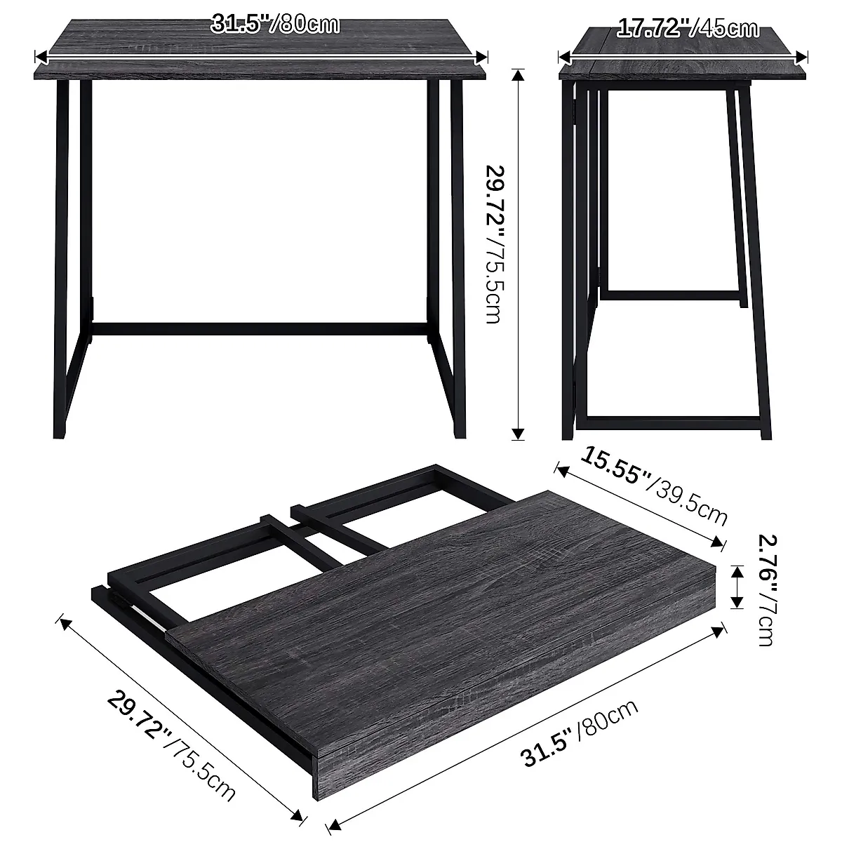 4NM 31.5" Small Desk with Storage Bag, Simple Assembly Folding Computer Desk Home Office Desk Study Writing Table for Small Space Offices - Gray and Black