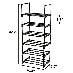 DazHom 6-Tier Shoe Rack, Shoe Storage Organizer Metal for Closet, Stackable Shoe Racks Tower, Space Saving Sturdy Organizer Shoe Shelf for Closet Entryway, Hallway, Living Room, 12-18 Pairs, Black