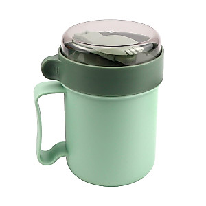 LNQ LUNIQI Microwaveable Breakfast Cup with Lid and Spoon,500ml Portable Soup Mug with Handles for School Office Outdoor Travel （Green）