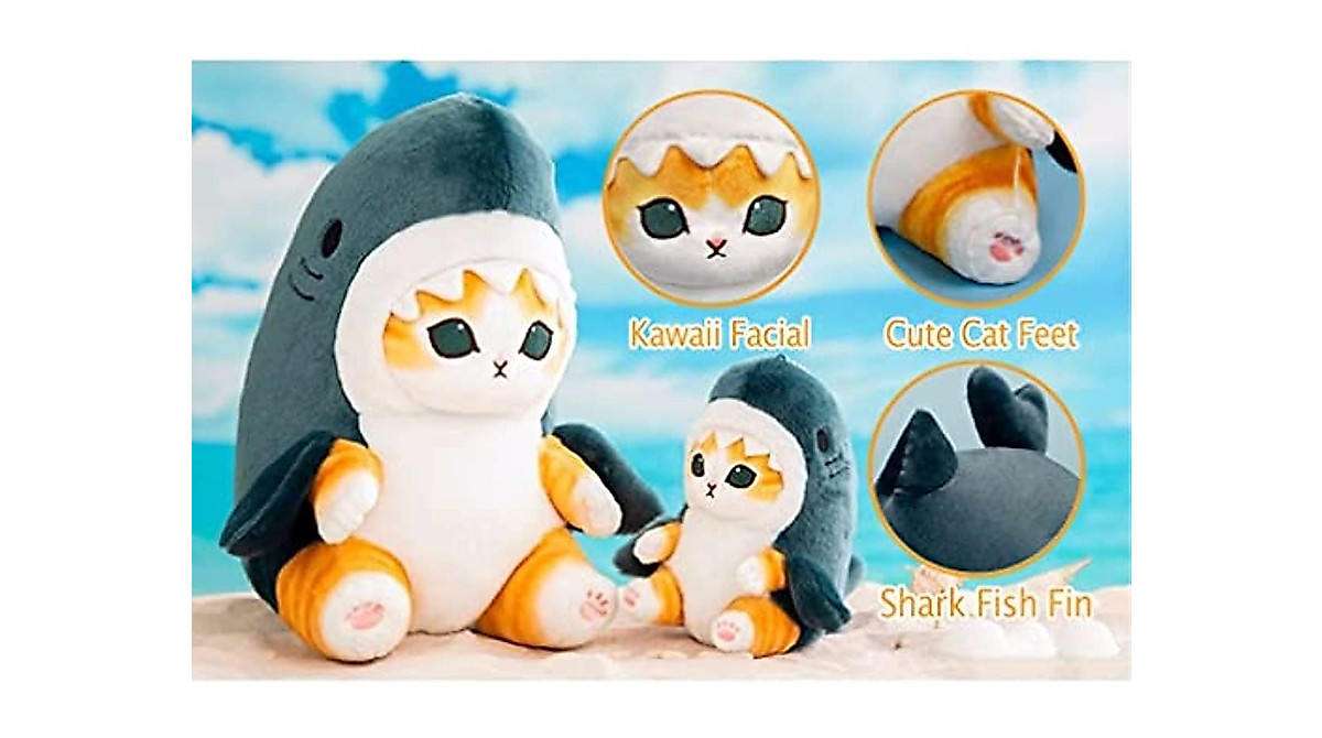 TQJOUJOU Cute Shark Cat Plush Toy - 8'' Kawaii Doll