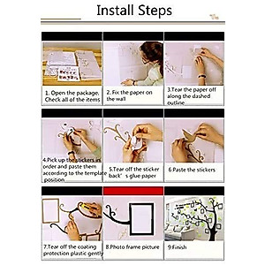 3D Black Trunk Leaves Wall Stickers Happy Family Tree Decal DIY Decor Sticker with Four DIY Vertical Bars Photo Frames (Black, M)