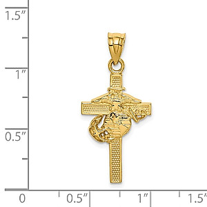 Diamond2Deal 14K Yellow Gold Marine Corps Religious Crucifix Cross Pendant Fine Jewelry for Women (L- 30 mm W- 15 mm)