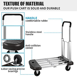 BLTPress Foldable Push Cart Dolly, Portable 330LB Capacity Platform Cart with Wheels for Moving, Lightweight Aluminum Hand Deep Green
