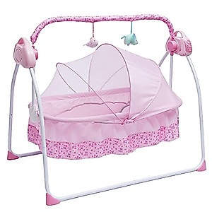 TFCFL Electric Baby Crib Cradle, 5-Speed Baby Bassinet Auto Rocking Chair Chair Bed with Remote Control Infant Musical Sleeping Basket for 0-18 Months Newborn Babies 25KG/55LBS Capacity (Pink)