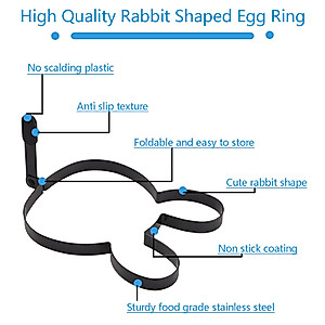 2 Pack Funny Egg Pancake Mold, Rabbit Shaped Egg Rings for Griddle Frying Egg, Fried Egg Rings Molds Egg Pancake Shaper with Oil Brush Stainless Steel Egg Pancake Shapes for English Muffins Easter