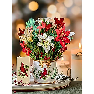 Freshcut Paper Pop Up Cards, Winter Joy, 12 Inch Life Sized Forever Flower Bouquet 3D Popup Greeting Cards, Christmas Cards, Holiday Gift Cards with Note Card and Envelope