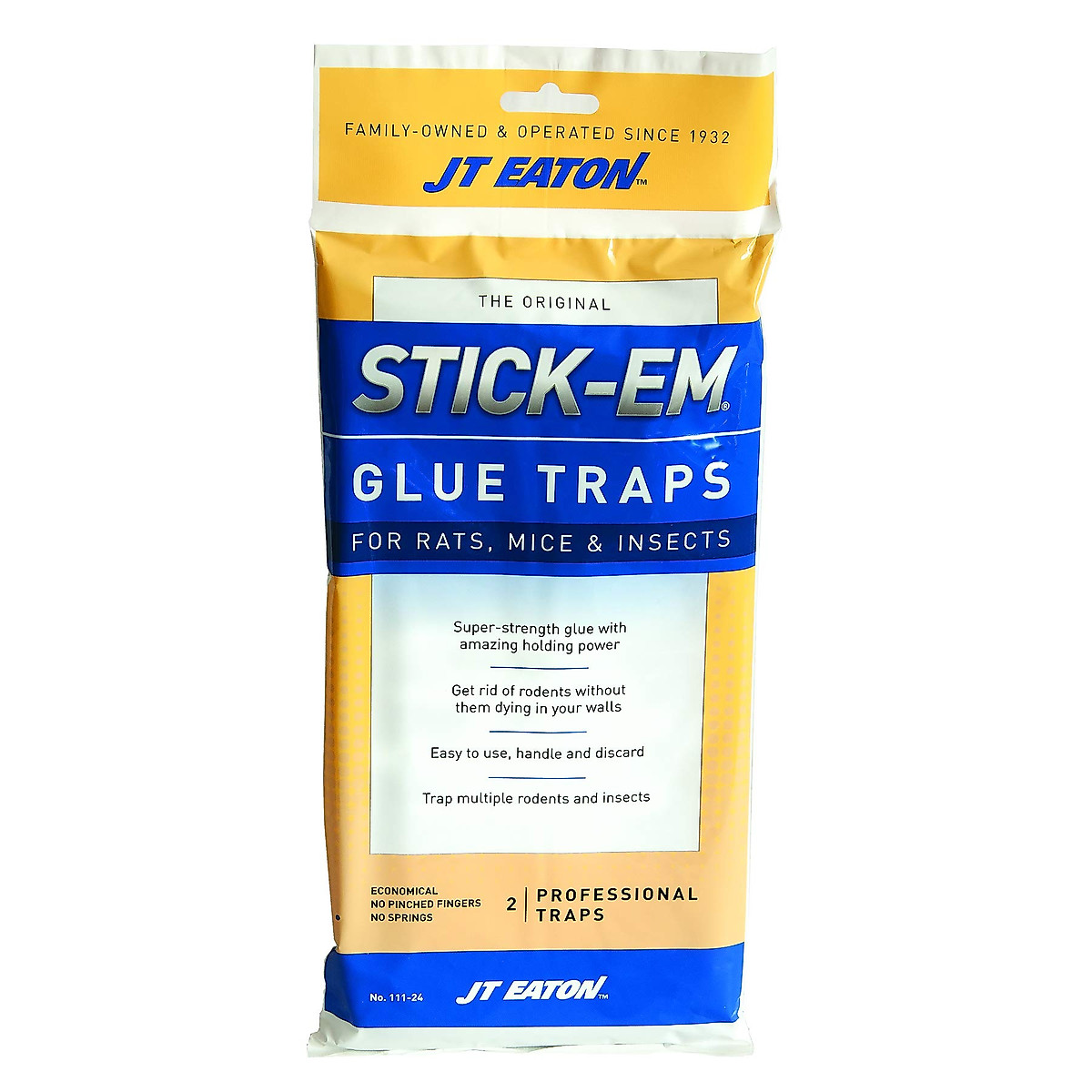JT Eaton 111-24 Stick-Em Rat and Mouse Glue Trap Tray, 10" x 5", Non-Toxic, White, Case of 24