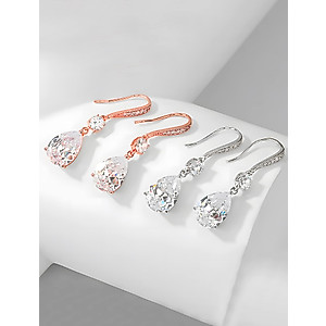 Deerllia Drop Dangle Earrings for Women, Pear Cut Cubic Zirconia Long Teardrop Wedding Bridal Earrings, Silver Gold Plated Copper Brass Micro CZ Jewelry Gifts