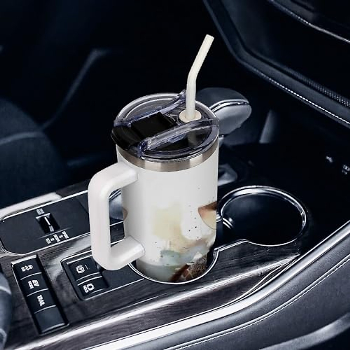 LLUTSNTH 40 Oz Vacuum Tumbler with White Handle Leakproof Insulated Tumbler Watercolor Deer Giraffe Stainless Steel Travel Mug with Lid And Straw Coffee Cup Cute Water Bottles Cup Holder Friendly