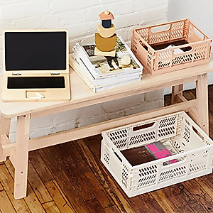 3 Sprouts Recycled Plastic Collapsible Crate - Stackable Folding Storage Crate for Organization for Adults & Kids - Foldable Plastic Crate - Large - Cream