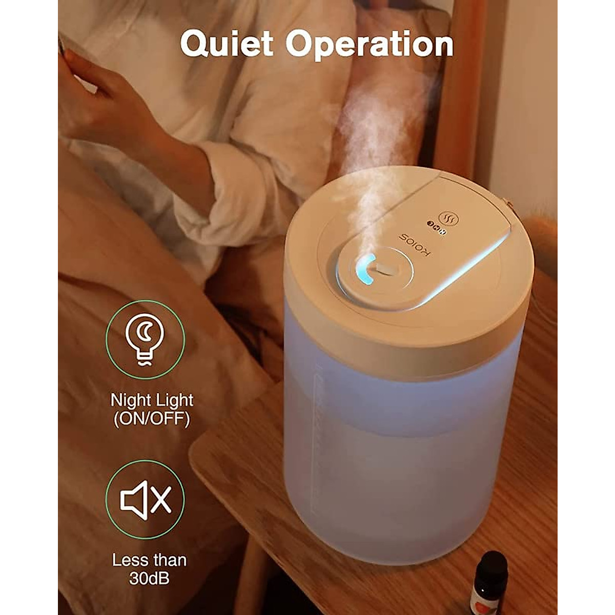 KOIOS Patented Cool Mist Humidifiers (2023 Upgraded), 4L Top Fill Ultrasonic Air Humidifier, Essential Oil Diffuser for Bedroom Large Room Home, 31H Runtime, Whisper Quiet Perfect for Babies, Plants