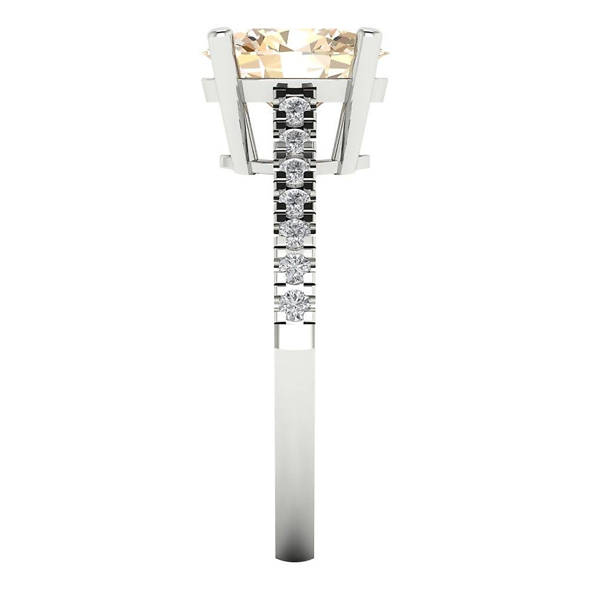 Clara Pucci 2.81 ct Oval Cut Solitaire W/Accent Natural Brown Morganite Art Deco Bridal Wedding Statement ring 18K White Gold Size 6.5