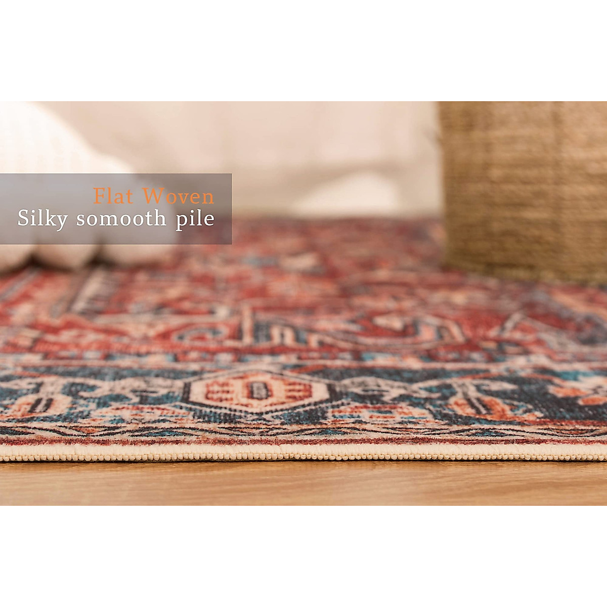 Valenrug Washable Rug 8x10 - Ultra-Thin Antique Collection Stain Resistant Area Rug for Living Room Bedroom, Distressed Vintage Rug(Red, 8'x10')