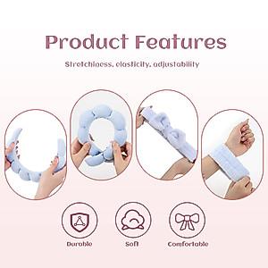ATROCH Sponge Spa Headbands for Women & Wristband Set,Puffy Makeup Headband Set for Washing Face,Soft Towel Skin Care Head Band,Cute Hair Band Shower 4 Pcs