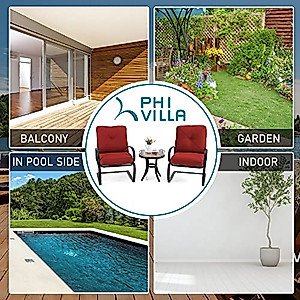 PHI VILLA Patio Spring Motion Metal Dining Chairs Set of 2, Patio Furniture Rocking Chairs with Removable Padded Cushion for Deck,Porch,Red