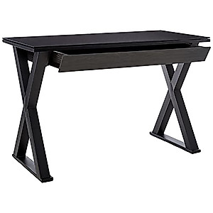 Walker Edison Lawrence Urban Industrial X Leg Glass Top Computer Desk, 48 Inch, Black