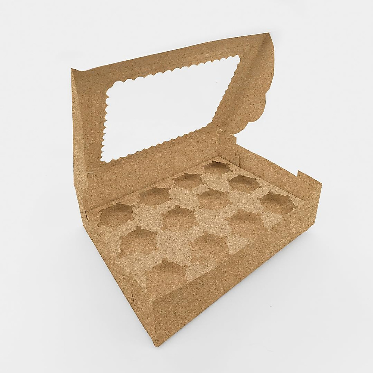 Tectonic Key 5 pack Kraft Brown Disposible Cupcake Box Carrier Containers with 5 inserts 12.9 x 9.34 x 4in with PVC clear Window Recycleble Holds Cupcakes, Muffins, and many Bakery pasteries