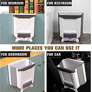 WDPUCHU Hanging Kitchen Trash Can, Foldable Waste Bin for Kitchen, Collapsible Hang Small Plastic Garbage Can 2.4 Gallon for Cabinet/Car/Bedroom/Bathroom (White)