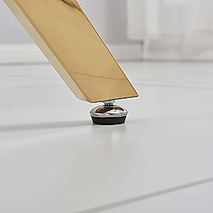 Binrrio 39" Round Dining Table, Modern Clear Beveled Edges Glass Top for 4 with Adjustable Stainless Steel Legs for Home Office Kitchen Dining Room (Gold)