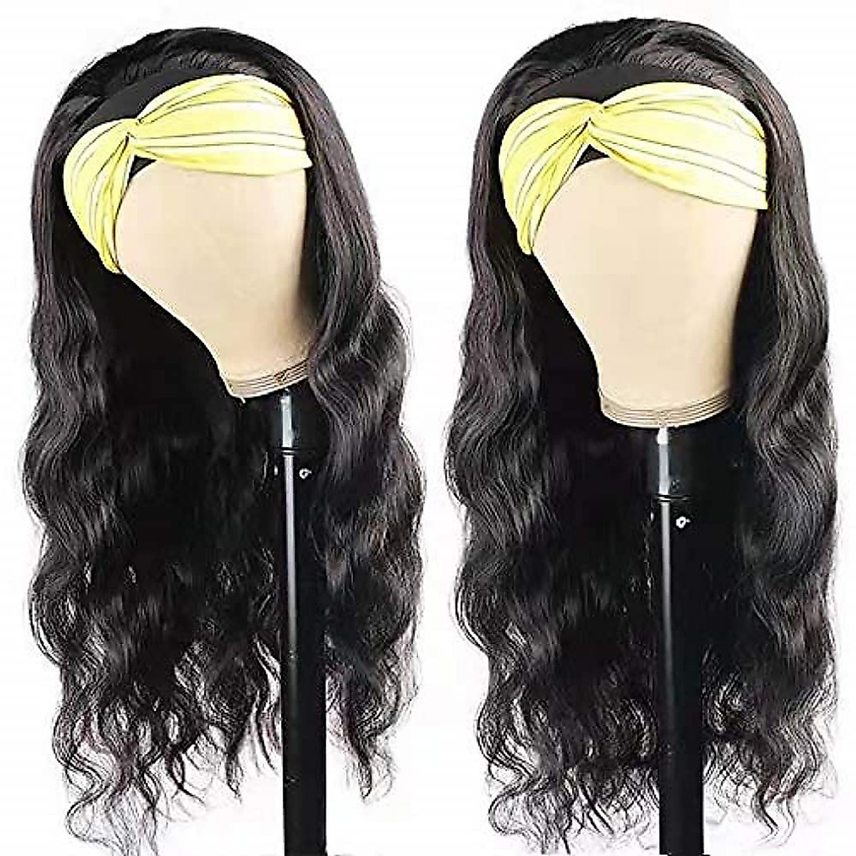 Headband Wig Human Hair Body Wave 16 Inch Glueless None Lace Front Wig Brazilian Virgin Hair Wear and Go Wigs for Black Women 150% Density Wigs Natural Black Color