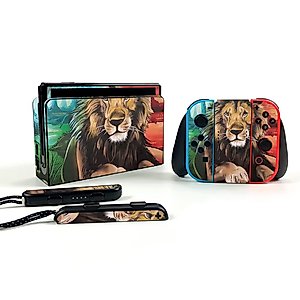 MightySkins Skin Compatible with Nintendo Switch OLED - Split Lion | Protective, Durable, and Unique Vinyl Decal wrap Cover | Easy to Apply, Remove, and Change Styles | Made in The USA