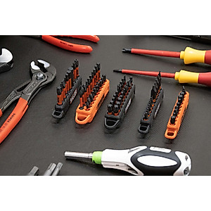 Screwdriver Bit Holder Storage Organizer – Railer 10-Hole Black and Orange Bit Holder with Carabiner - 2 Pack
