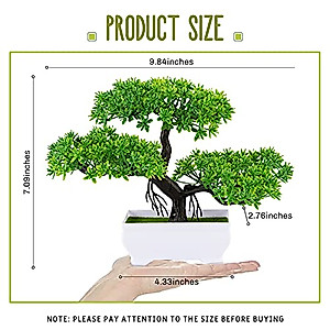 Frjjthchy Mini Artificial Bonsai Tree Plants with Plastic Cement Pots for Home Office Décor (Green)