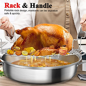 Roasting Pan, Turkey Roasting Pan with Rack and Lid for Chicken in Kitchen Thanksgiving Christmas, Gifts for Women Mother Wife Men, 21 Inch