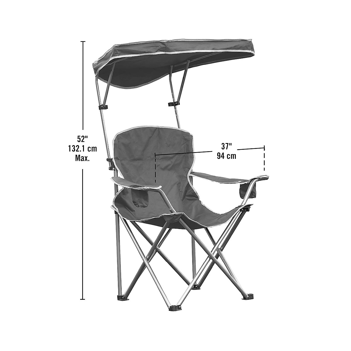 Quik Shade Extra Wide Folding Camp Chair with Tilt UV Sun Protection Canopy, Black