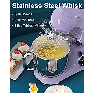 Mini Angel Electric Stand Mixer, 5.5 Quarts, Dough Hook, Flat Beater, Wire Whisk Attachments, 10+P Speeds with Splash Guard, Lavender with DIY STICKERS