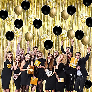 Black and Gold Party Decorations Kit, Gold Foil Fringe Curtain Backdrop, Black and Gold Balloons Set, Graduation Party Decorations 2023, Black and Gold Birthday Party Supplies