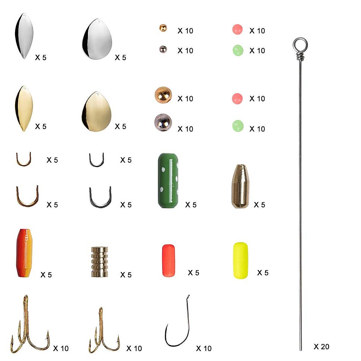 Dr.Fish 200PCs Lure Making Kit for Spinner Baits, Walleye Rig Pompano Rig Bottom Rig Surf Fishing Rig Fishing Terminal Tackles Rig Floats Weights Accessories Spinner Blades Treble Octopus Hooks