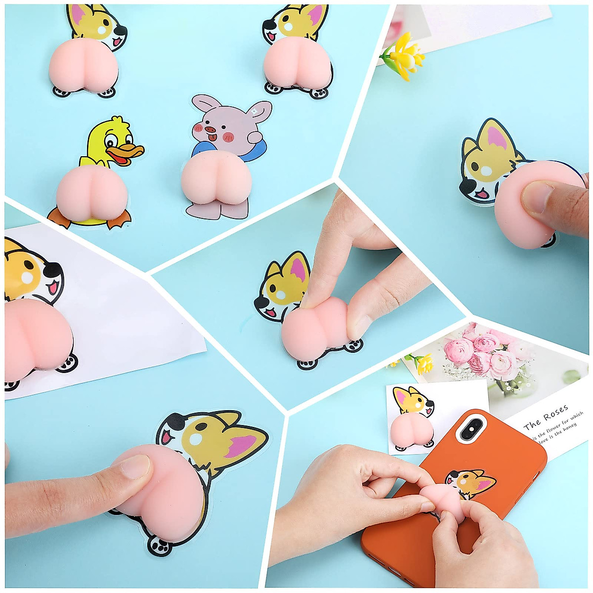 8 Pieces of 3D Fluorescent Cartoon Decorative Mute Stickers Cute Silicone Car Rearview Mirror Door Frame Anti Collision Stickers Decompression Luminous