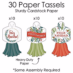 Big Dot of Happiness Feliz Navidad - 90 Chain Links and 30 Paper Tassels Decoration Kit - Holiday and Spanish Christmas Party Paper Chains Garland - 21 feet