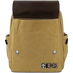 Roffatide Anime One Piece Backpack Khaki Canvas Book Bag Printed Flap School Bag With Earphone Hole