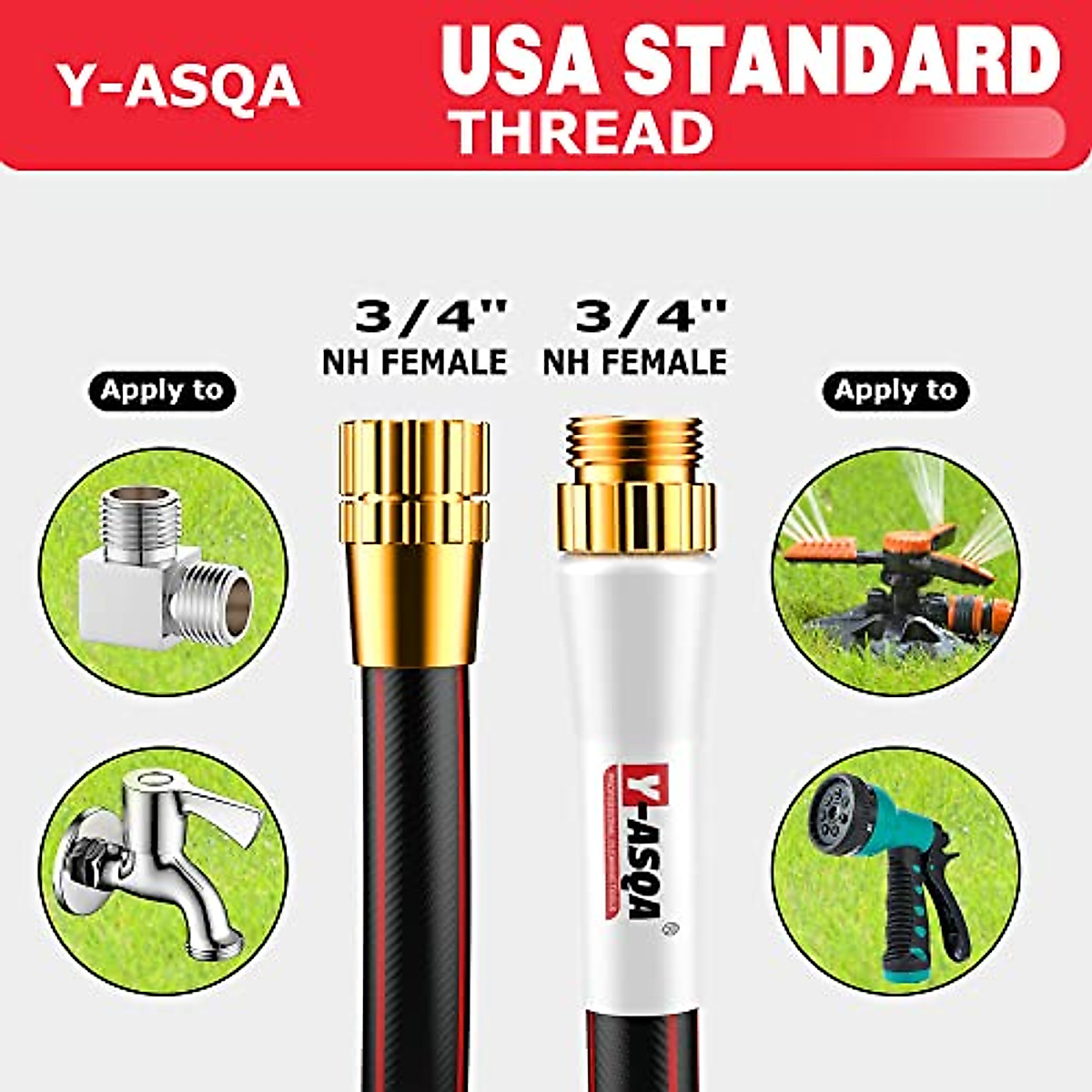 Y-ASQA Heavy Duty Garden Hose 5/8 Inch 100 ft, Premium Contractor Leakproof durable Kink Free Braid Vinyl Black Coiled rubber Garden water Hose