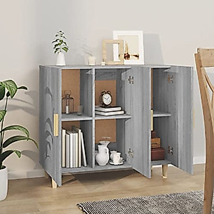 loibinfen Sideboard Buffet Server Storage Cabinet with 3 Doors, Console Table Home Kitchen Sideboard with Wood Legs, Dining Room Furniture Entryway Cupboard, Gray Sonoma 35.4"x13.4"x31.5" -AA