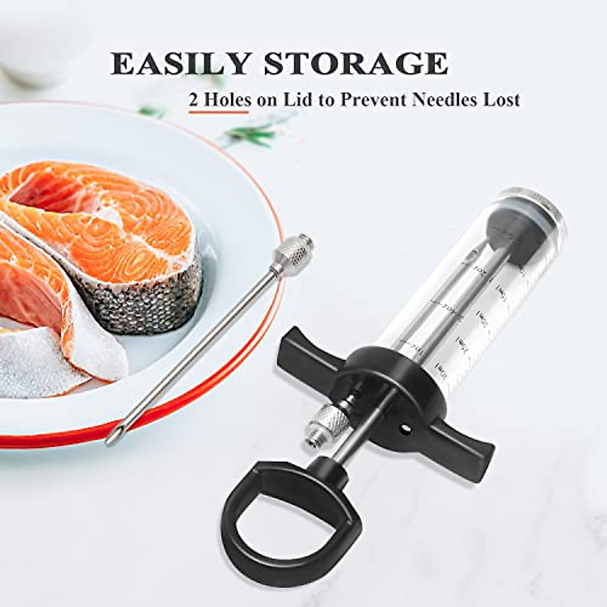 Tri-Sworker Plastic Meat Injector Kit for Smoker with 2 Flavor Food Syringe Needles, Ideal for Injecting Marinade into Turkey, Meat, Brisket; 1-OZ; Including Paper User Manual, Recipe E-Book (PDF)