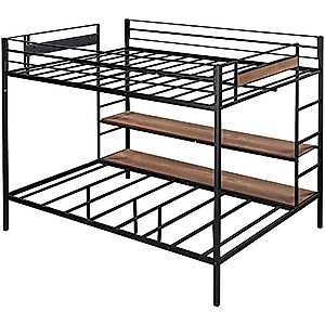 STP-Y Full Over Twin/Full Bunk Bed, Rockjame Metal Bed Frame with Shelves, No Box Spring Needed, Suit for Kids, Young Teens and Adults (Black) (Color : Black)