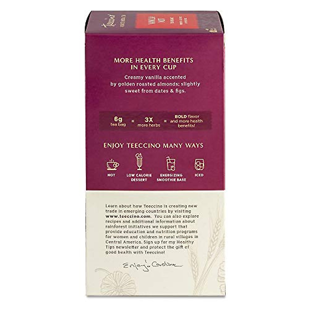 Teeccino Vanilla Nut Herbal Tea - Rich & Roasted Herbal Tea That’s Caffeine Free & Prebiotic for Natural Energy, 25 Tea Bags