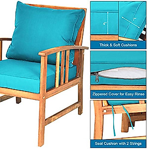 Tangkula 8 PCS Acacia Wood Patio Furniture Set, Outdoor Seating Chat Set w/Gray Cushions Back Pillow, Outdoor Conversation Set w/Coffee Table for Garden, Backyard, Poolside