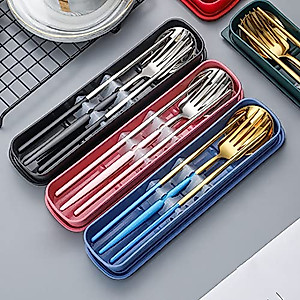 AXIAOLU Travel Utensils, Stainless Steel 4pcs Cutlery Set Portable Camp Reusable Flatware Silverware, Include Fork Spoon Chopsticks with Case (Black)