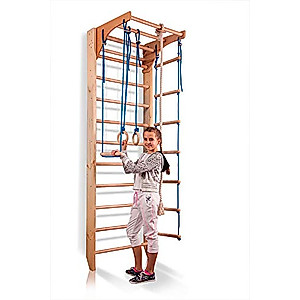 Wooden Swedish Ladder - Stall Bars Set for Physical Therapy & Gymnastics with Swing Set and Adjustable Pull-up bar - Sport Complex (KM-2)