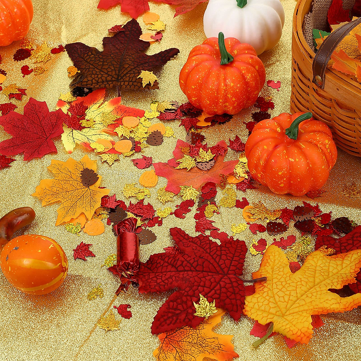 Fall Confetti Autumn Glitter Sequin Confetti Thanksgiving Confetti Fall Maple Leaves Turkey Pumpkin Confetti Sprinkles Table Decorations for Thanksgiving Fall Party Supplies, 2.1 oz