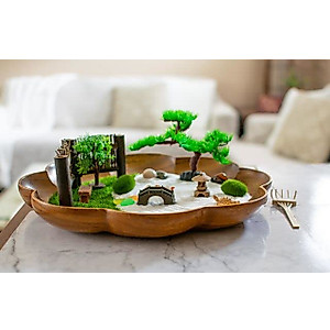 COCORO DIY Desktop Zen Garden for Desk and Office Accessories Includes Zen Garden Sand, Rocks, Rake, Moss Stones, Fishes, Lantern, Bridge, Bench, Baby Pine Tree, Pine Tree, and Turtle