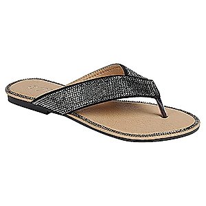 Women Fashion Dazzling Flip-Flops Slip On Comfort Slippers Outdoor Sandals with Rhinestones Black (numeric_6)